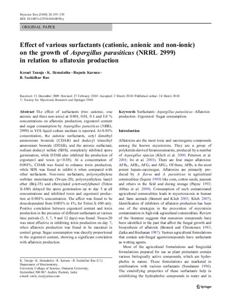 Pdf Effect Of Various Surfactants Cationic Anionic And Non Ionic On The Growth Of