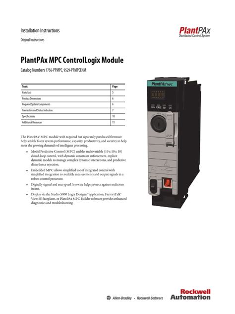 Plantpax Mpc Controllogix Module Installation Instructions Pdf