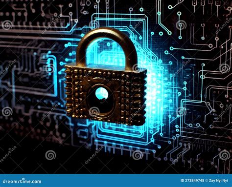 Lock In Centre Of Circuit Pattern Concept Of Data Security