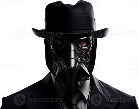 Portrait Of A Man Wearing Modernized Doctor Plague Mask And Businessman