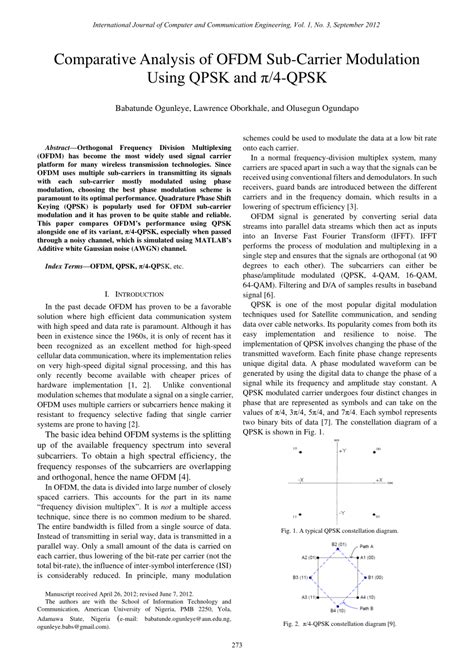 Pdf Comparative Analysis Of Ofdm Sub Carrier Modulation Using Qpsk And π4 Qpsk