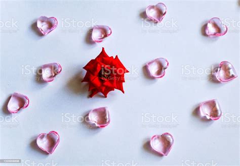 흰색 배경에 유리 핑크 하트와 다양한 마시멜로와 작은 피는 빨간 장미 0명에 대한 스톡 사진 및 기타 이미지 0명 기념일 꽃 나무 Istock