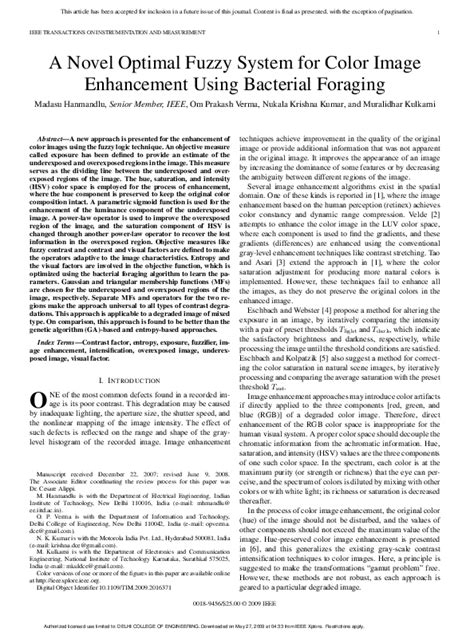 Pdf A Novel Optimal Fuzzy System For Color Image Enhancement Using