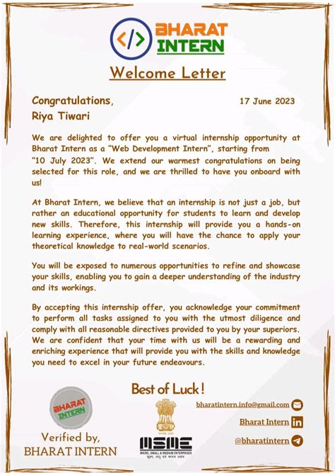 Riya Tiwari On Linkedin Bharatintern Bharatintern Intern