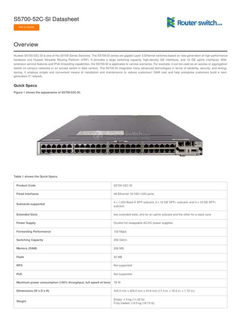 Huawie S5700 52c Si Datasheet Pdf Network Switch Data Transmission