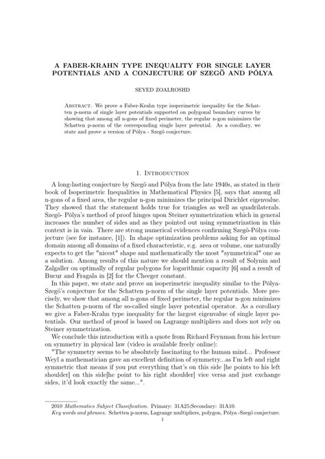 Pdf A Faber Krahn Type Inequality For Single Layer Potentials And The