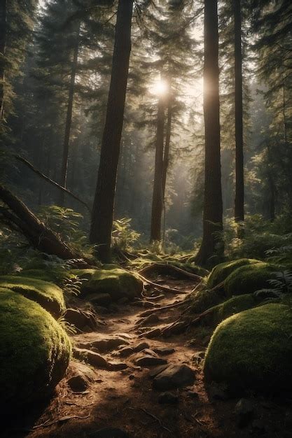 Premium AI Image Depict Serene Forest Scenes With Dappled Sunlight