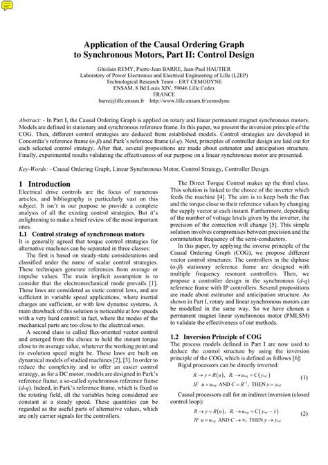 Pdf Application Of The Causal Ordering Graph To Synchronous Motors