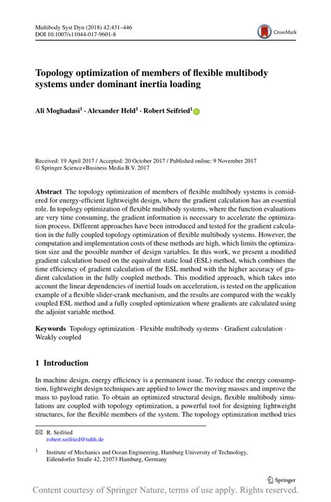 Topology Optimization Of Members Of Flexible Multibody Systems Under