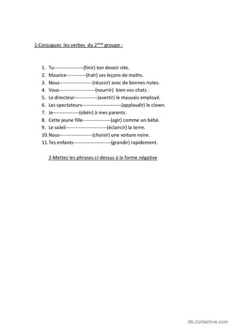 Verbes Du 2ème Groupe Au Présent Et… Français Fle Fiches Pedagogiques Pdf And Doc