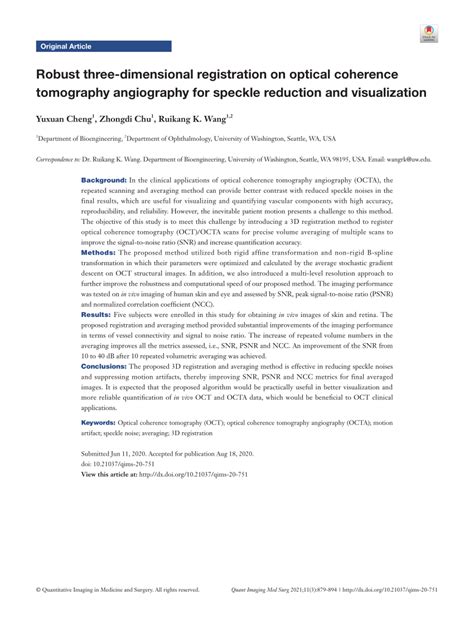 Pdf Robust Three Dimensional Registration On Optical Coherence Tomography Angiography For