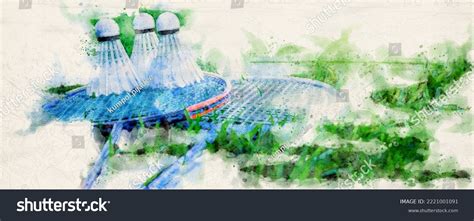 Drawing Badminton Shutter Cocks On Blue Stock Illustration 2221001091 Shutterstock