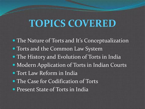 The Evolution And Reform Of Tort Law In India Case For Codification Ppt