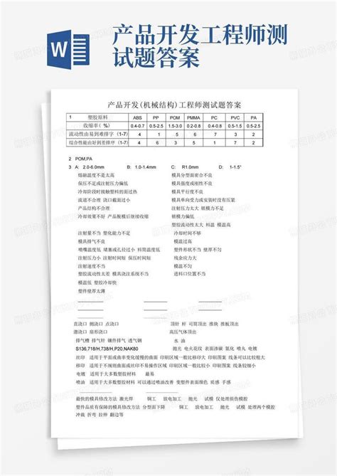 产品开发工程师测试题答案Word模板下载 编号qpbvnkpa 熊猫办公