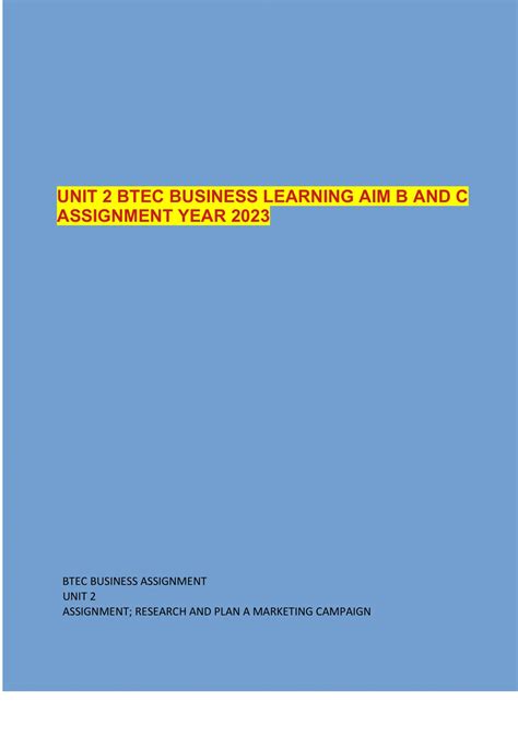 Unit 2 Btec Business Learning Aim B And C Assignment Year 2023 Unit 2