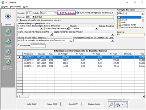 C955 Geração da DCTF mensal centralizada matrizfilial Base de