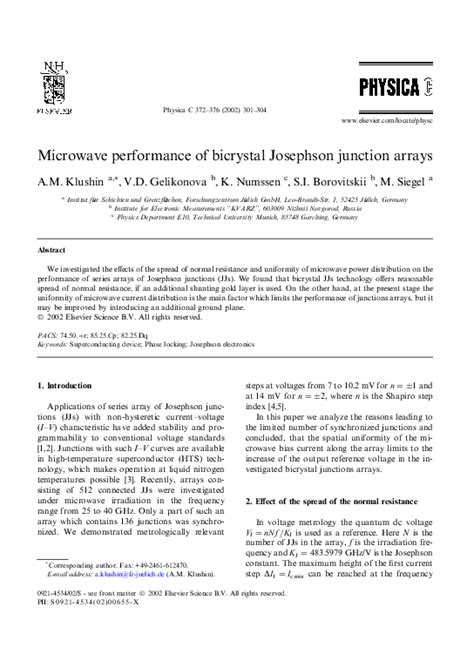 Pdf Microwave Performance Of Bicrystal Josephson Junction Arrays