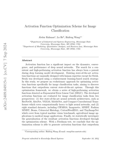 Pdf Activation Function Optimization Scheme For Image Classification