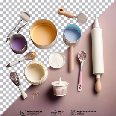 A Variety Of Baking Tools And Ingredients Isolated Premium Ai
