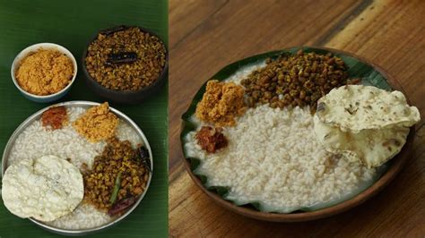 Kerala Style Kanji And Payar Thoran - Pappad - Chammanthi