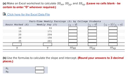 Solved A Make An Excel Worksheet To Calculate SSxx SSyy Chegg