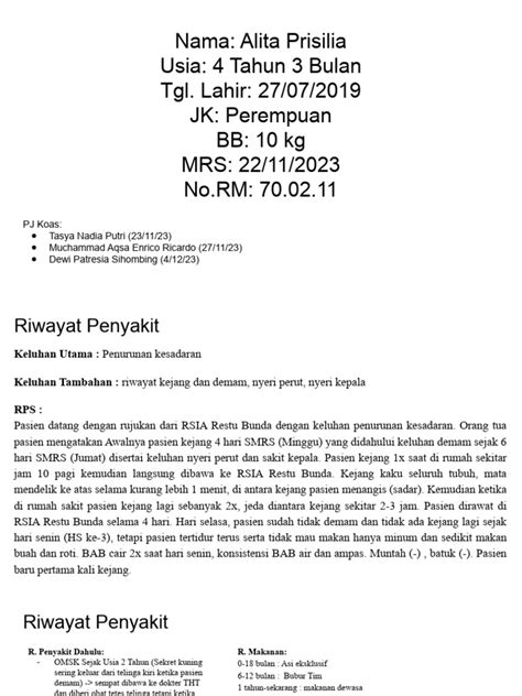 23 11 23 Alita Prisilia 4 Tahun 3 Bulan Encephalopathy Thyphosa Dd Encephalitis Pdf