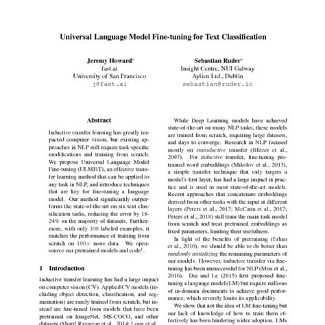 Universal Language Model Fine Tuning For Text Classification Acl