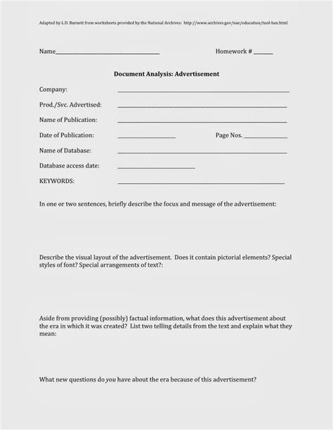 Primary Source Analysis Worksheets Teaching United States History