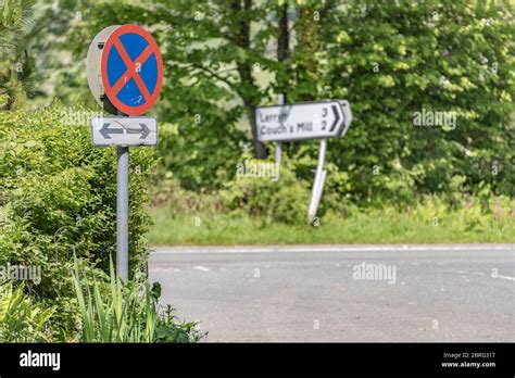 Rural No Stopping Clearway Road Sign On UK Country Road Cornwall For UK Road Signs Traffic