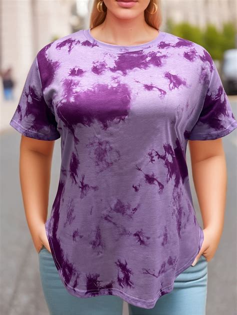Plus Size Casual T Shirt Womens Plus Tie Dye And Alien Graphic Print