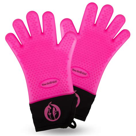 You Grill Girl Silicone Grill Gloves Pink Heat Resistant Bbq Gloves