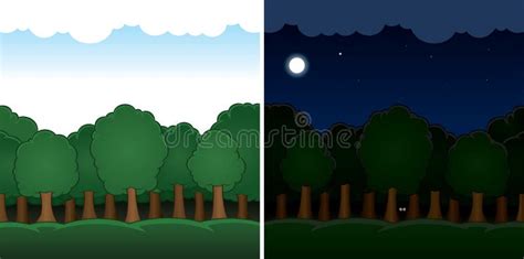 传染媒介动画片日夜森林风景 向量例证 插画 包括有 眼睛 黑暗 季节 背包 月光 动画片 绿色 41286899