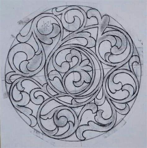 Circular Ornament Drawing With Swirls And Leaves