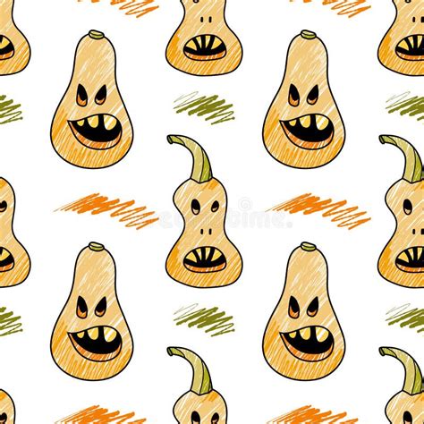 Seamless Pattern Pencil Drawings Halloween Pumkin Vector Stock