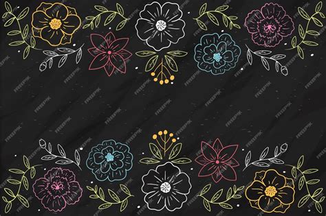 黒板背景に手描きの花 無料のベクター