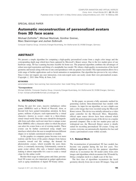 Automatic Reconstruction Of Personalized Avatars From 3d Face Scans Pdf 3 D Computer