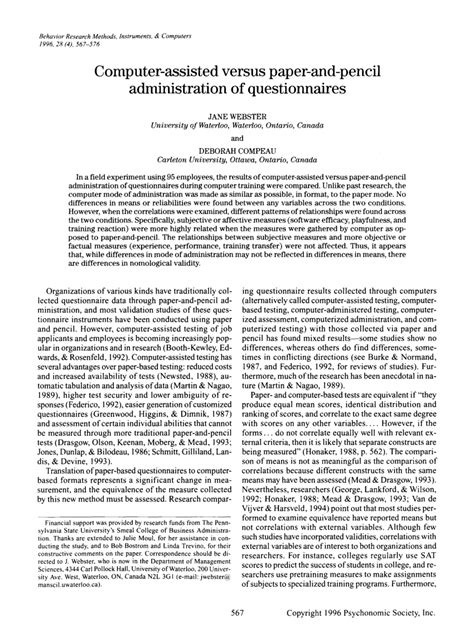 Pdf Computer Assisted Versus Paper And Pencil Administration Of Questionnaires