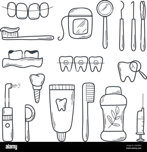 Dentistry Set Doodle Icon Oral Health Symbols Dental Instruments