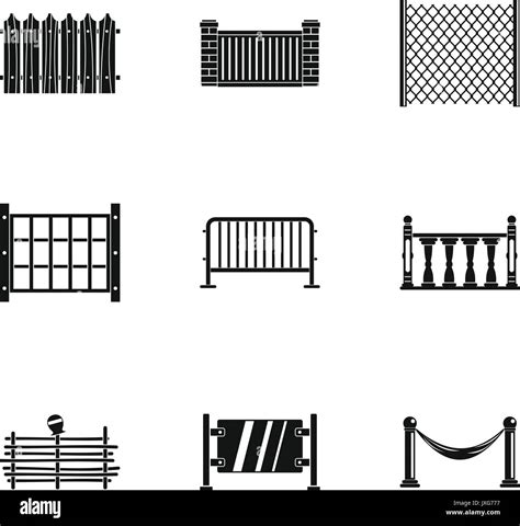 Fence Icons Set Simple Style Stock Vector Image And Art Alamy