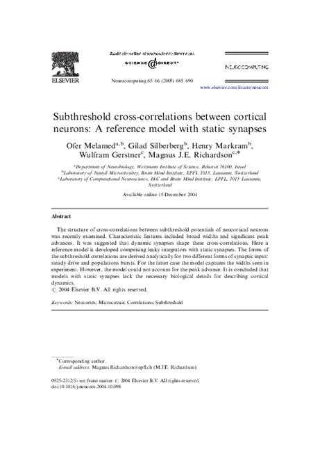 pdf subthreshold cross correlations between cortical neurons a