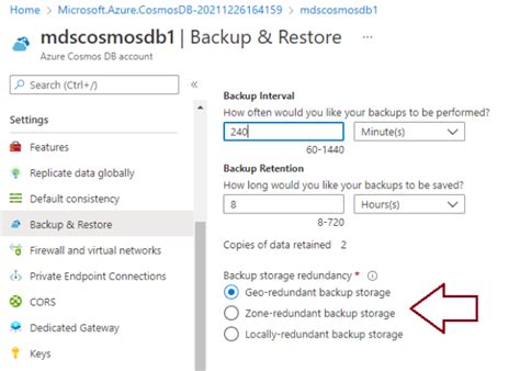 configure backup storage redundancy for azure cosmos db account