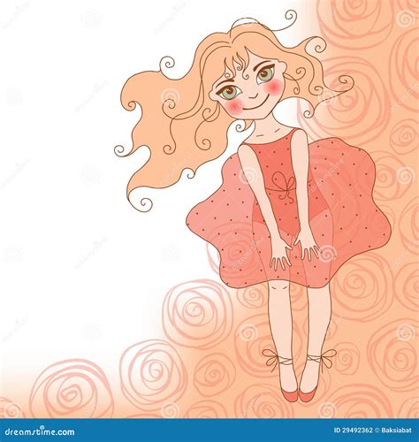 Menina Bonita Em Um Vestido Vermelho Em Um Fundo De R Ilustração Do