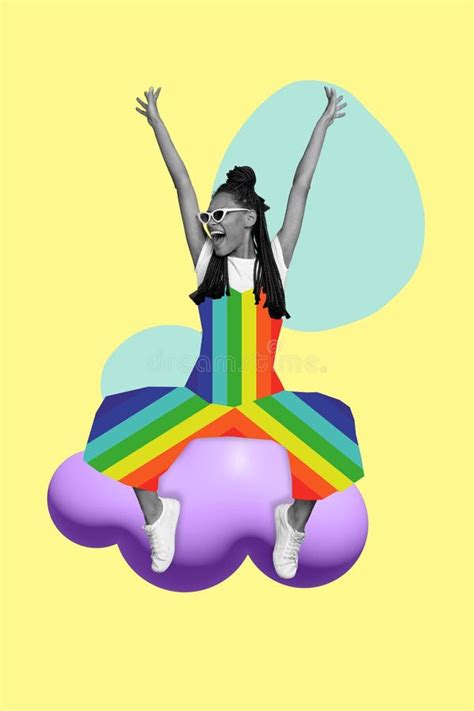 Vertical Collage Picture Of Excited Positive Girl Black White Gamma