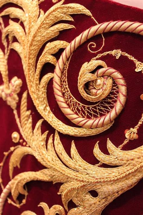Intricately Designed Red Velvet With Gold Thread And Beads