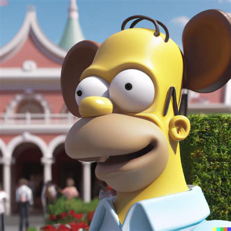 “homer Simpson 3d Render In Disneyland Wearing Mickey Mouse Ears” R
