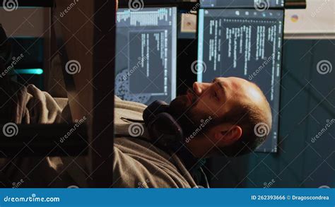 Vertical Video System Programmer Typing Source Code On Laptop And