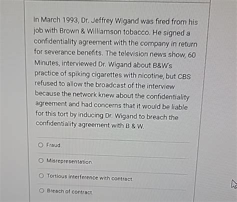 Solved In March 1993 ﻿dr ﻿jeffrey Wigand Was Fired From