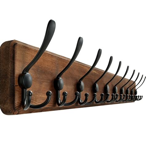 Webi Coat Rack Wall Mounted 98cm Long 10 Hooks Wood Coat Hooks Wall