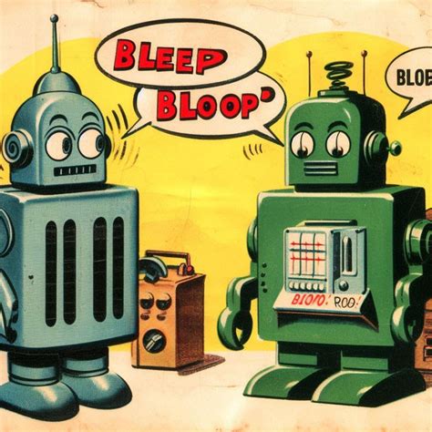 A 1940s Cartoon Of Two Robots Saying Bleep Bloop R Dalle2