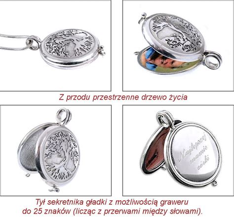 Srebrny sekretnik Drzewo Życia z grawerem łańcuszek Naszyjniki